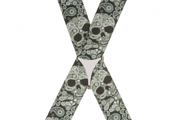 Black Paisley Skull Trouser Braces | Skull Braces - Gents Shop